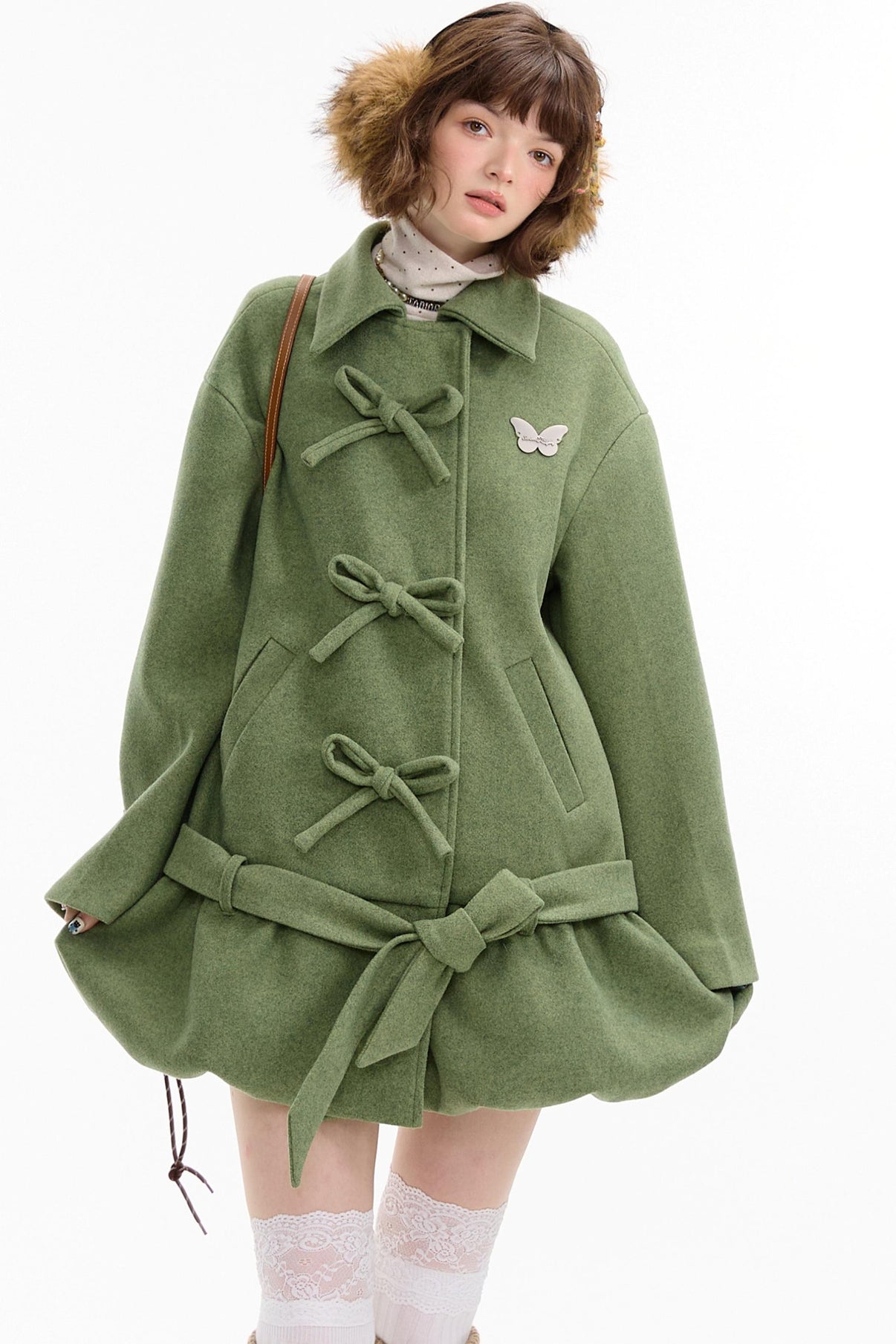 American Retro Bow Pocket Woolen Coat – UrbanSheek