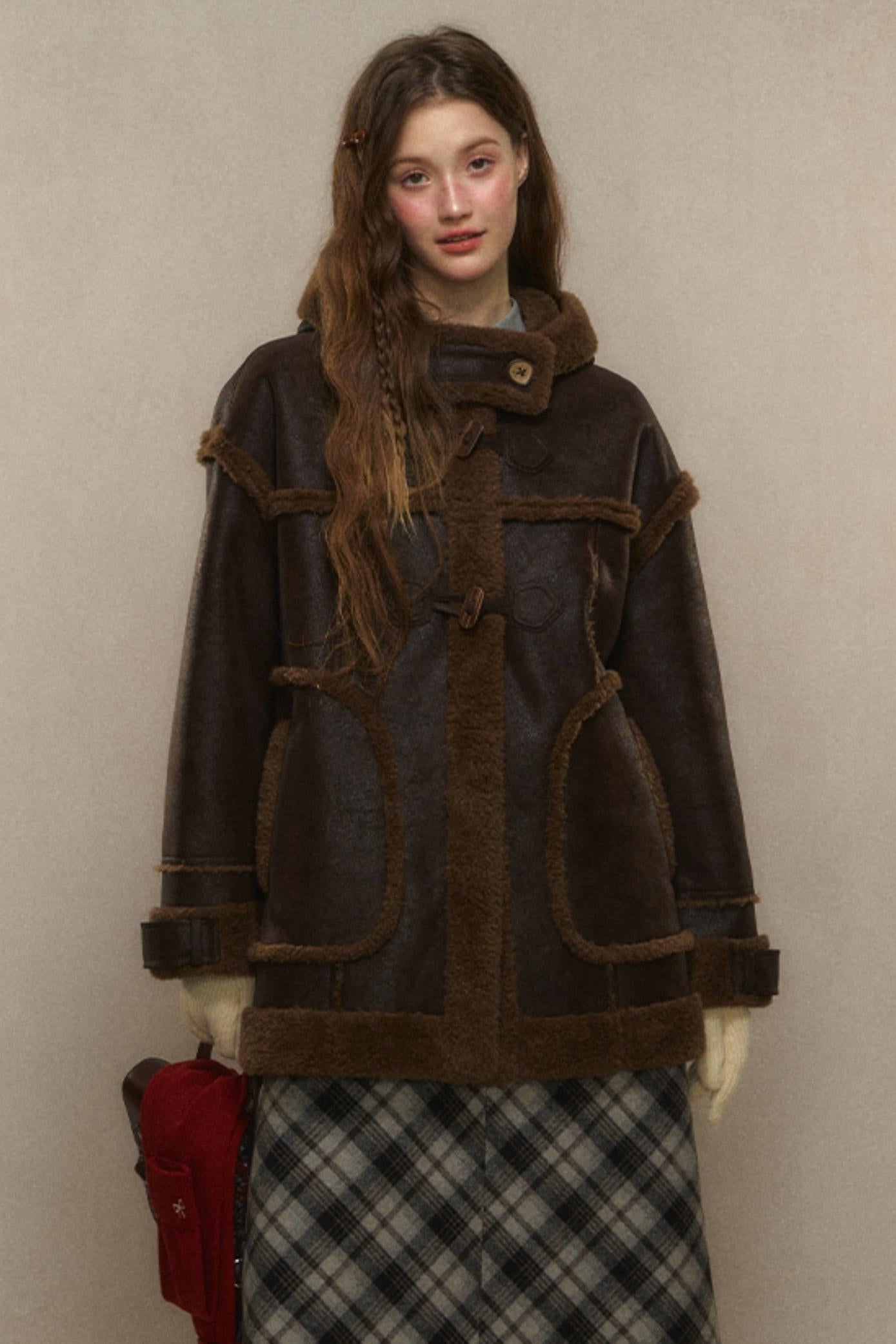 Brown Hooded Lambswool Jacket With Horn Buttons – UrbanSheek