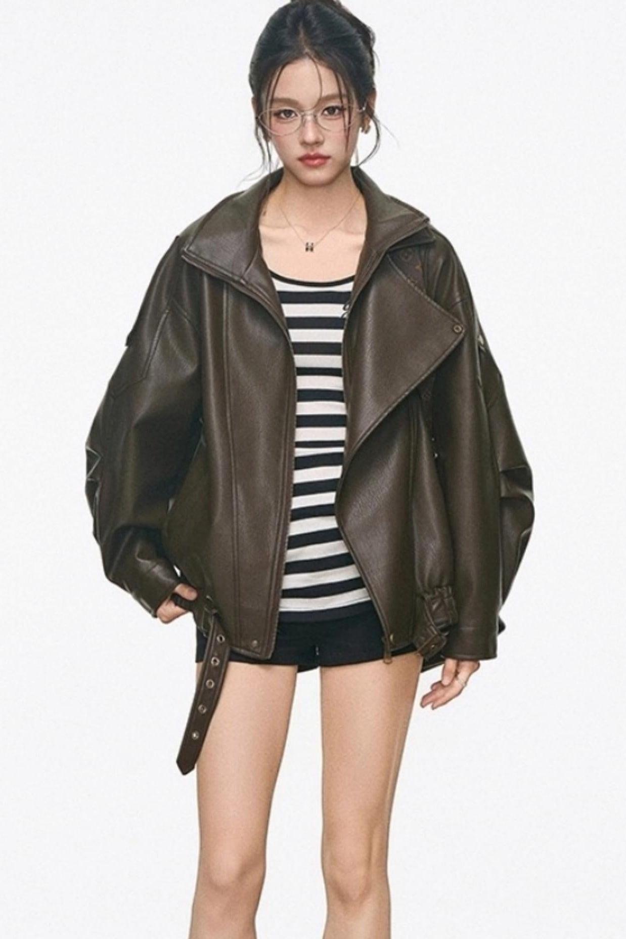 High-End Leather Jacket With Shorts Set-Up – UrbanSheek