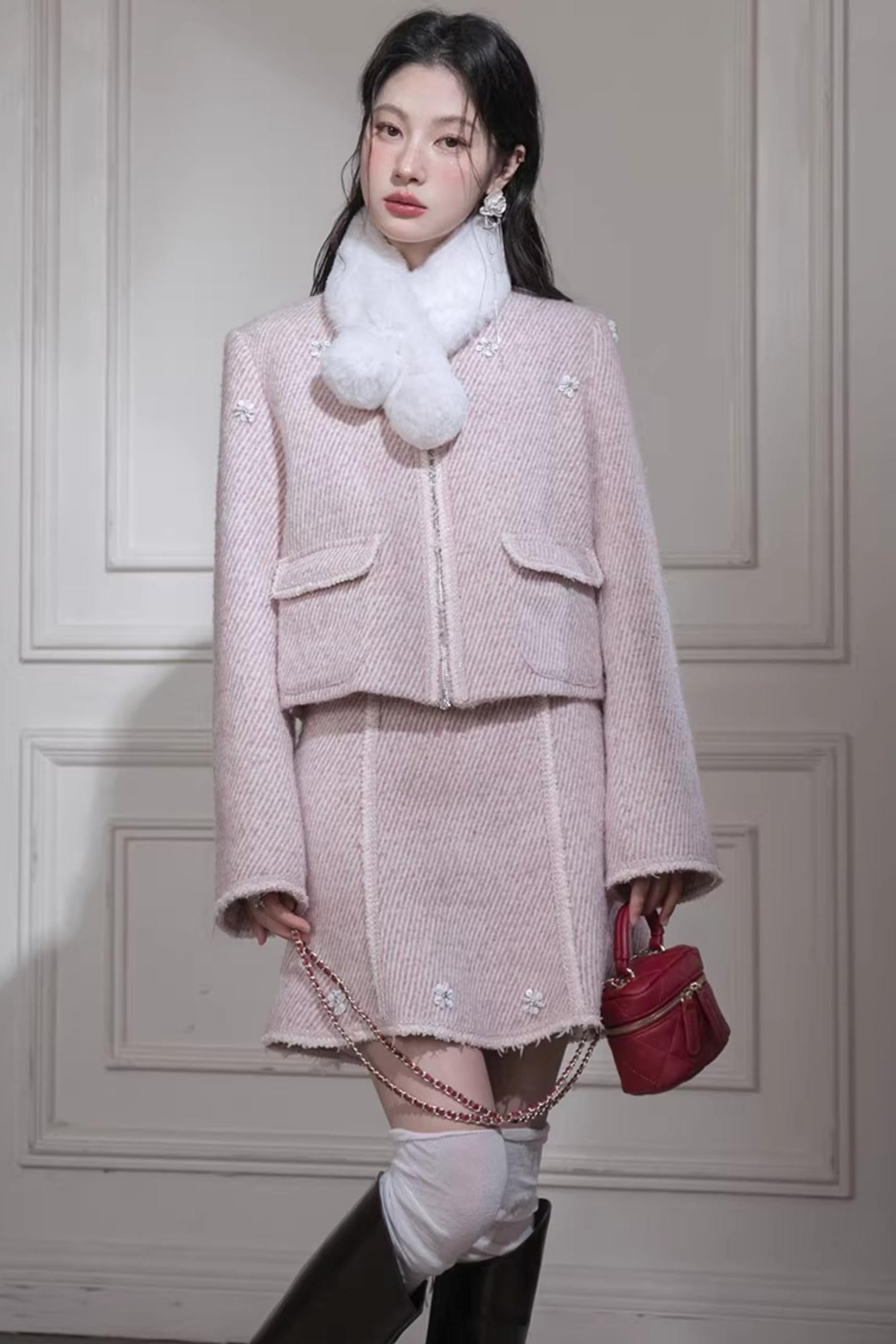 Snow Shell Pink Wool Suit Set – UrbanSheek