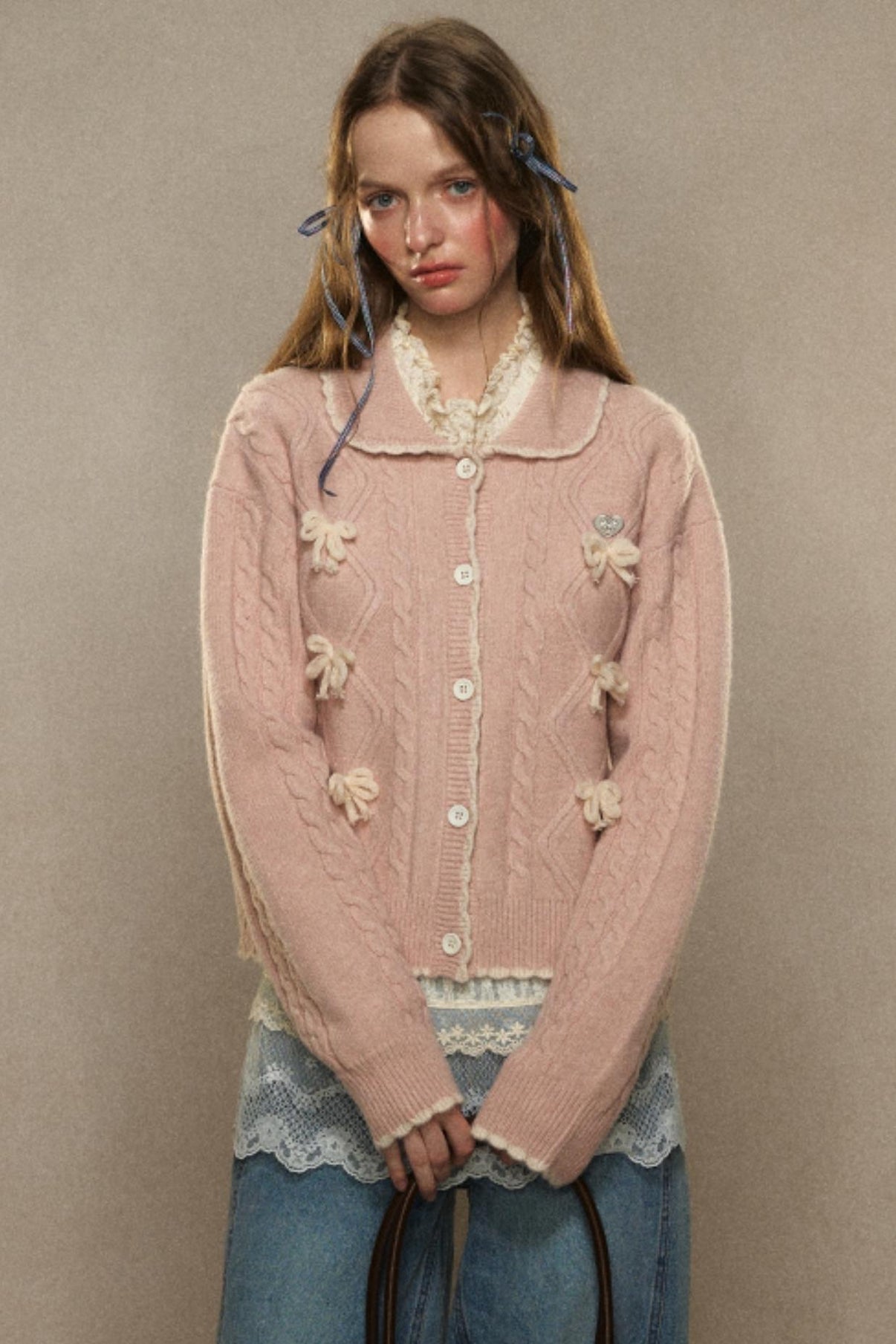 Cropped Pink Bow Sweater Cardigan – UrbanSheek