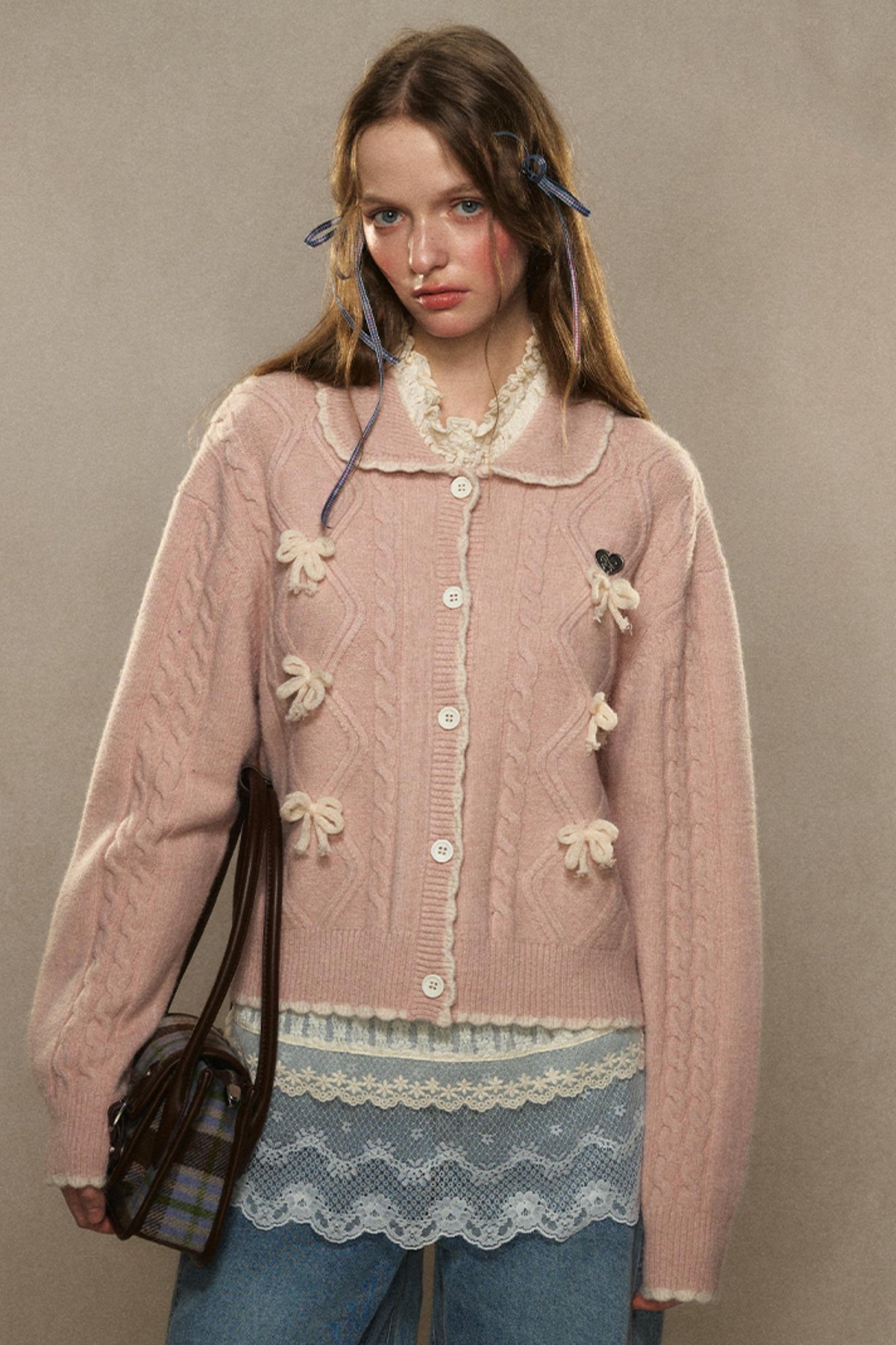 Cropped Pink Bow Sweater Cardigan – UrbanSheek