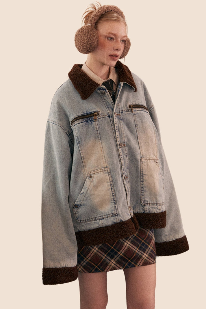 Retro Short Denim Lambswool Jacket – UrbanSheek