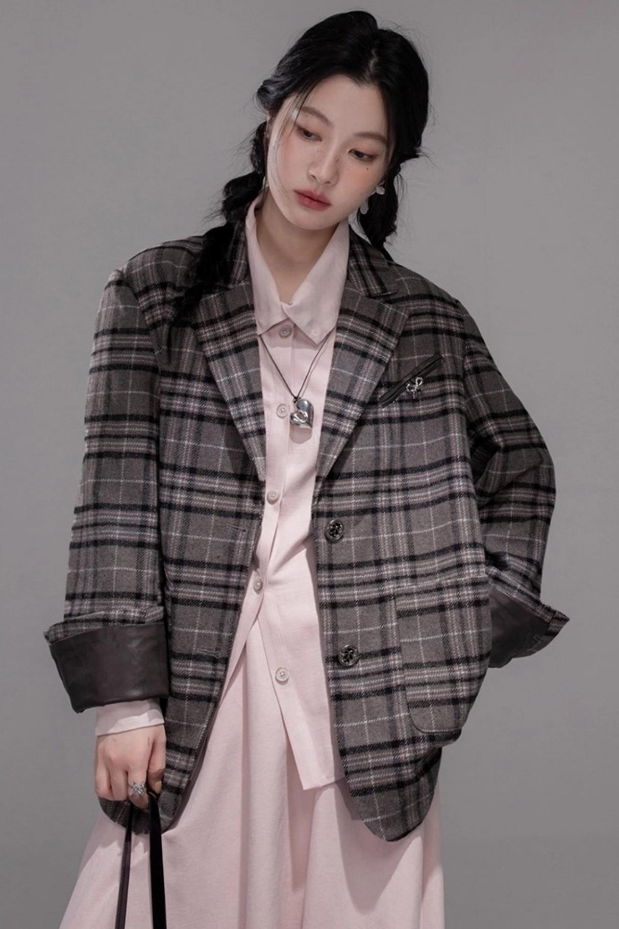 Gray Patchwork Tweed Jacket – UrbanSheek