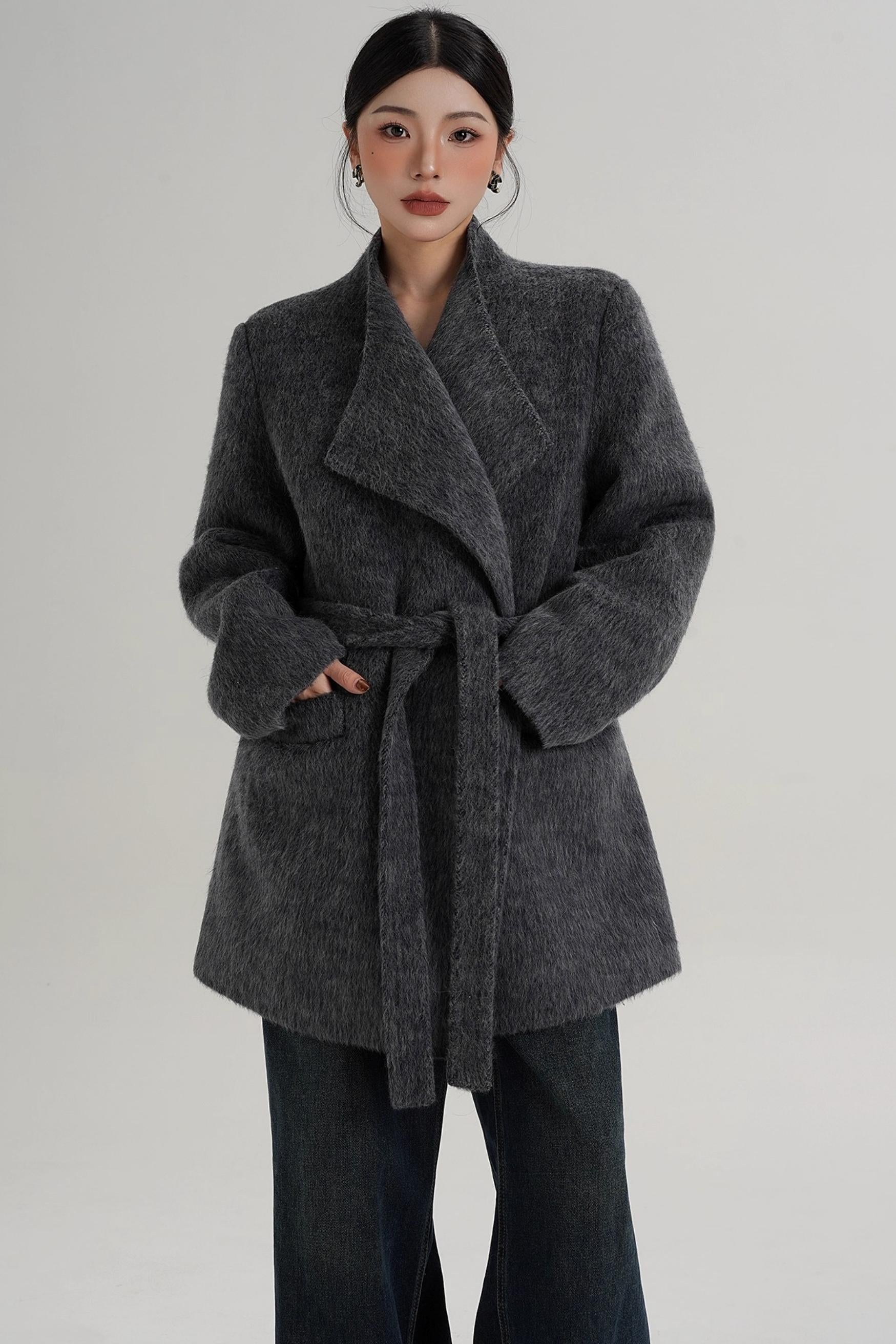 Elegant Gray-Blue Wool Coat – UrbanSheek