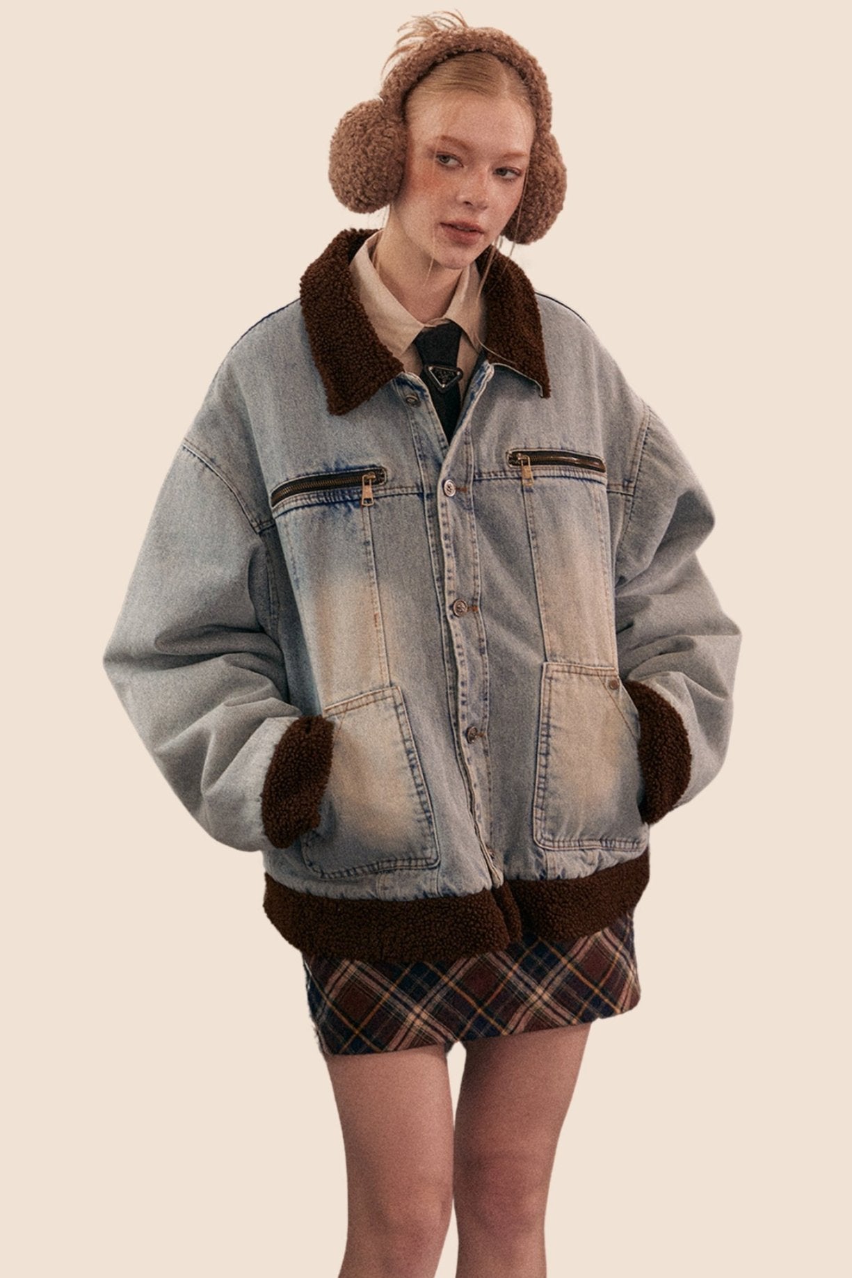 Retro Short Denim Lambswool Jacket – UrbanSheek