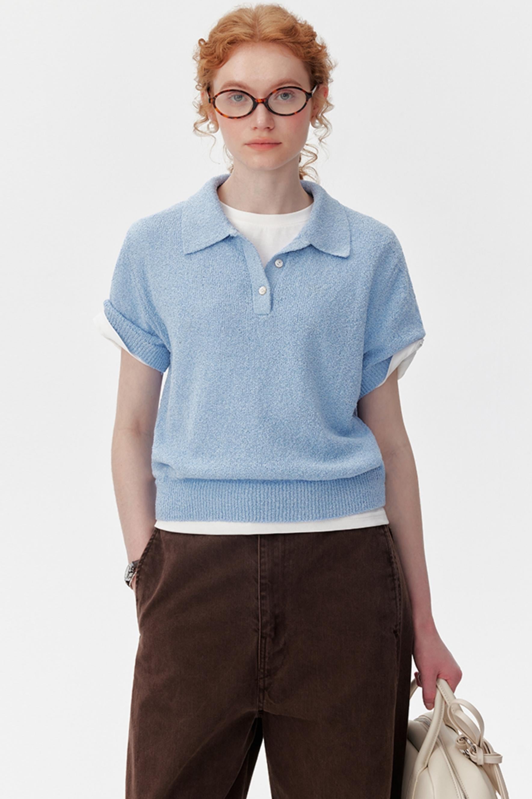 Textured Blue Polo Tee – UrbanSheek