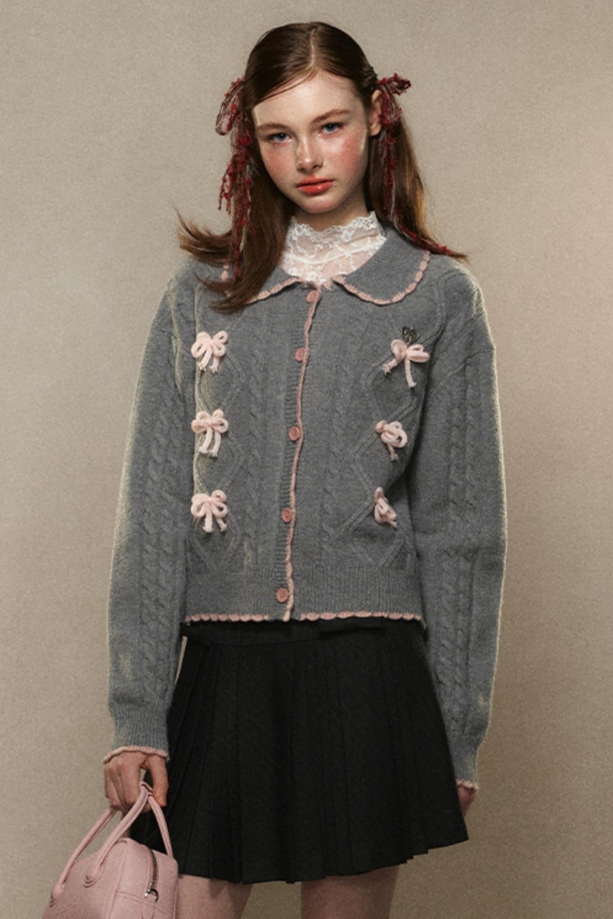 Cropped Pink Bow Sweater Cardigan – UrbanSheek