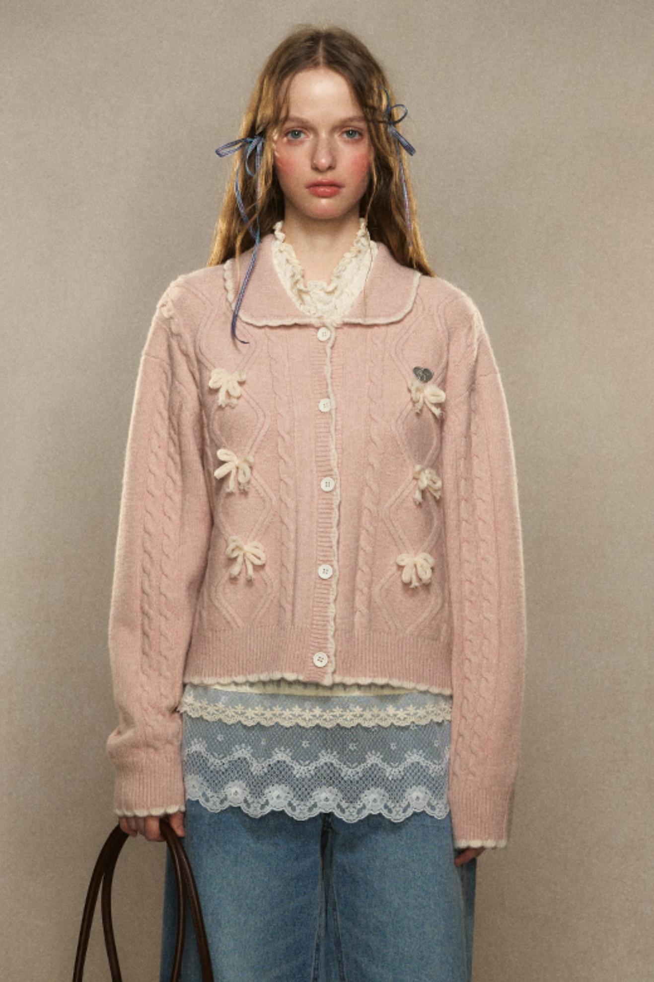 Cropped Pink Bow Sweater Cardigan – UrbanSheek