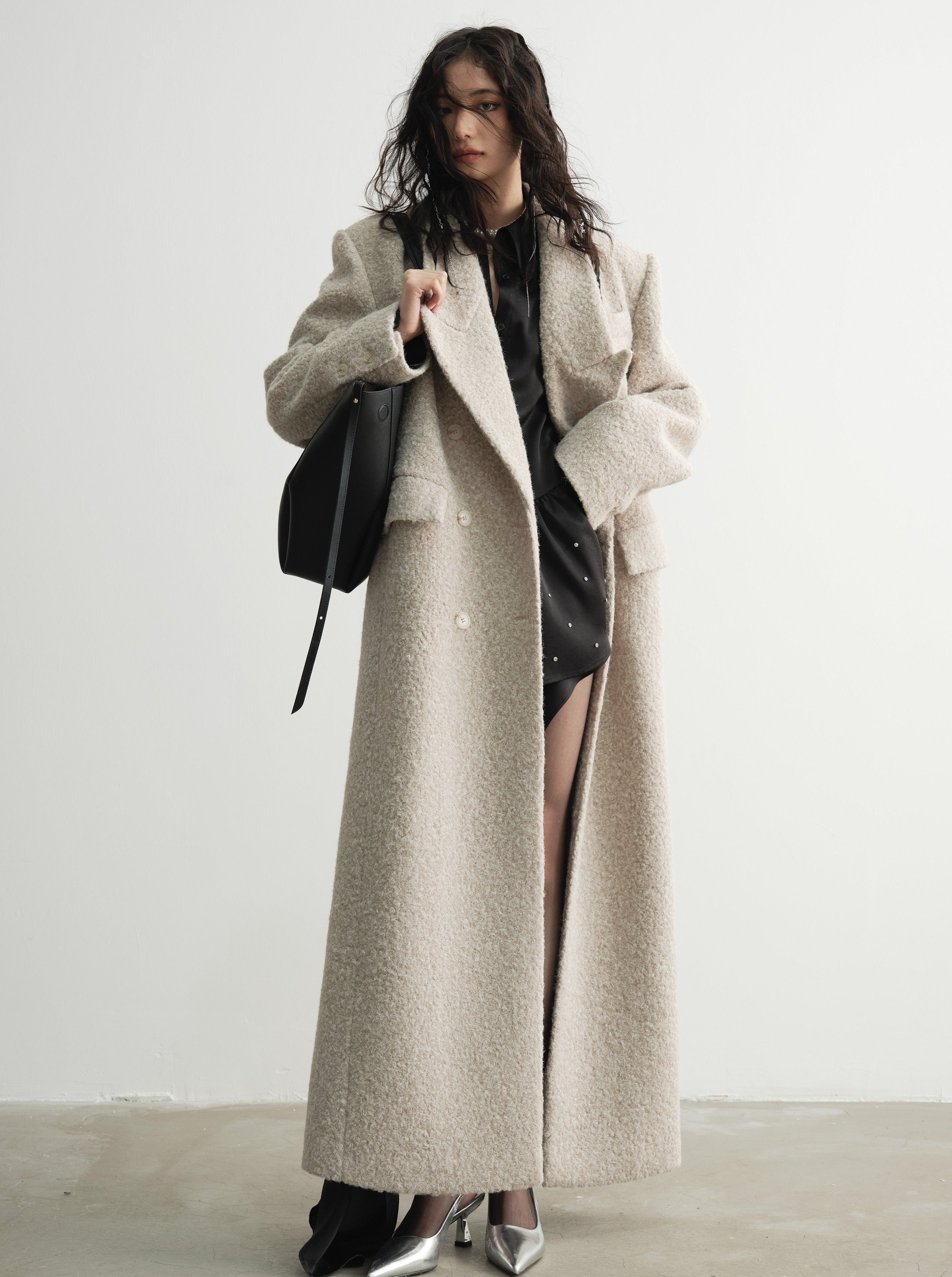 Grainy texture woolen long coat – UrbanSheek