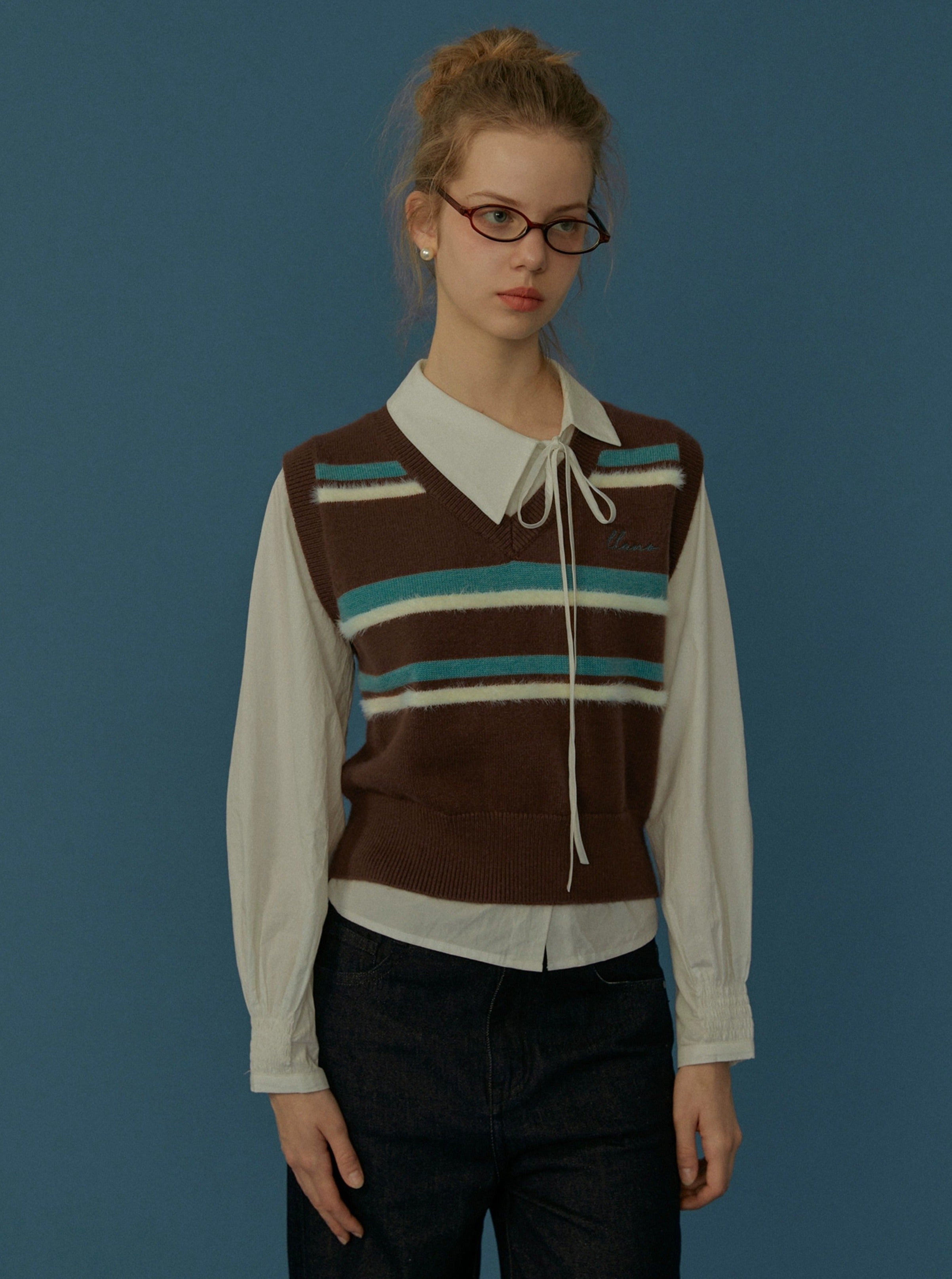 retro preppy knitted layered top – UrbanSheek