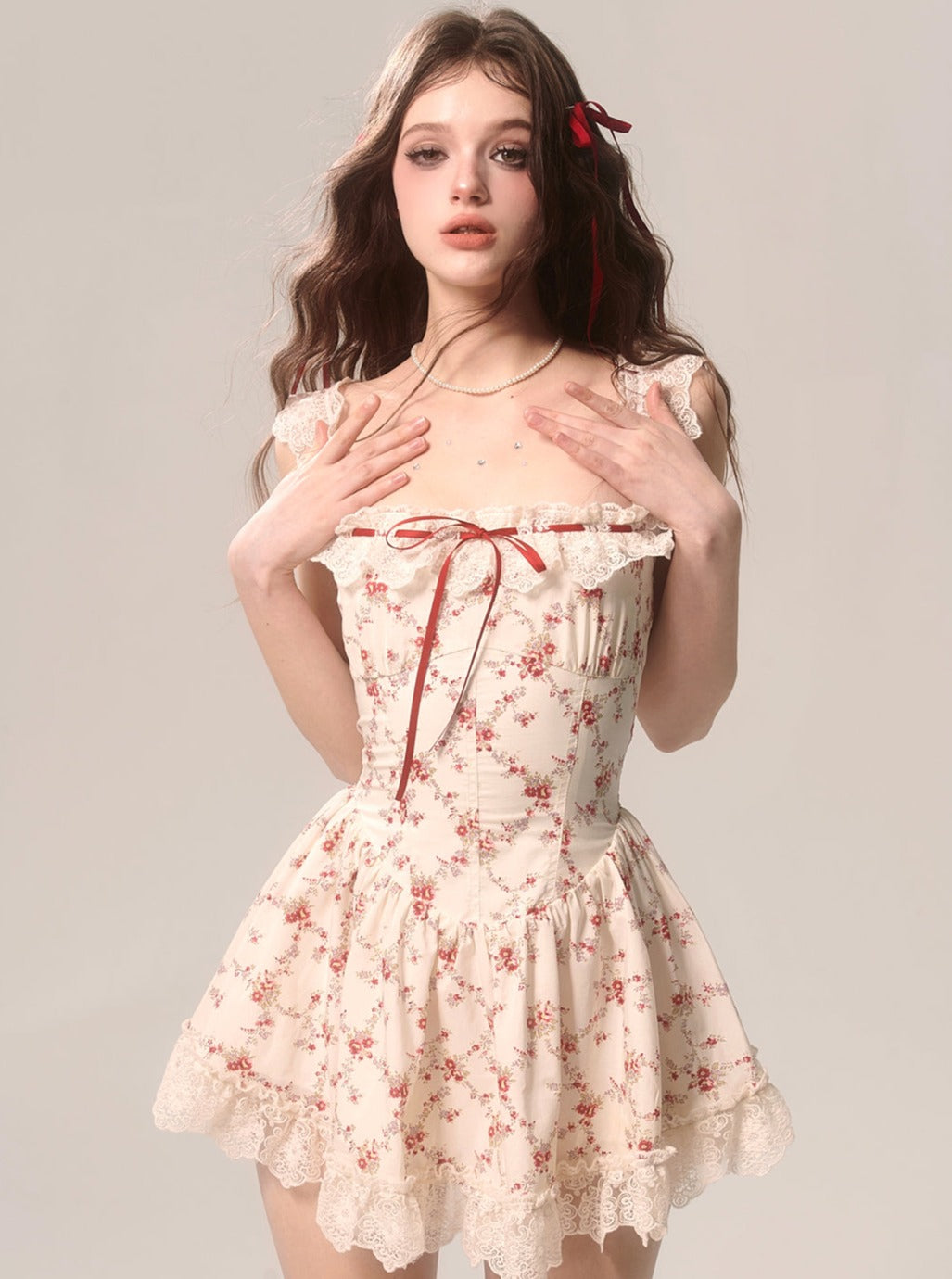 Red Cardigan With Summer Lace Puffy Dress Set-Up – UrbanSheek