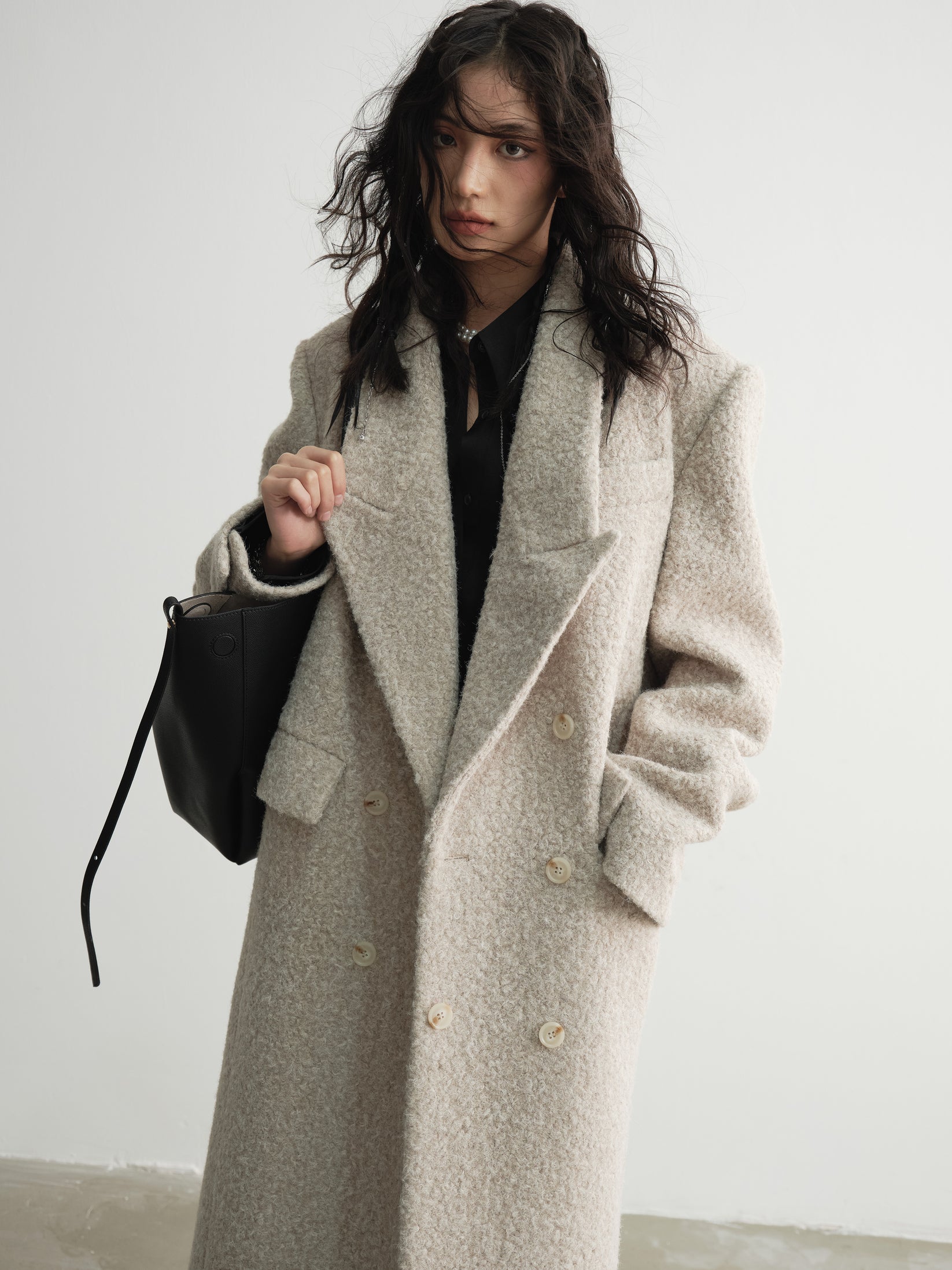 Grainy texture woolen long coat – UrbanSheek