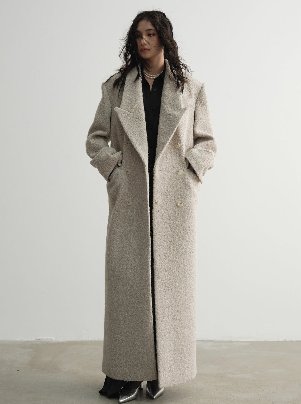 Grainy texture woolen long coat – UrbanSheek