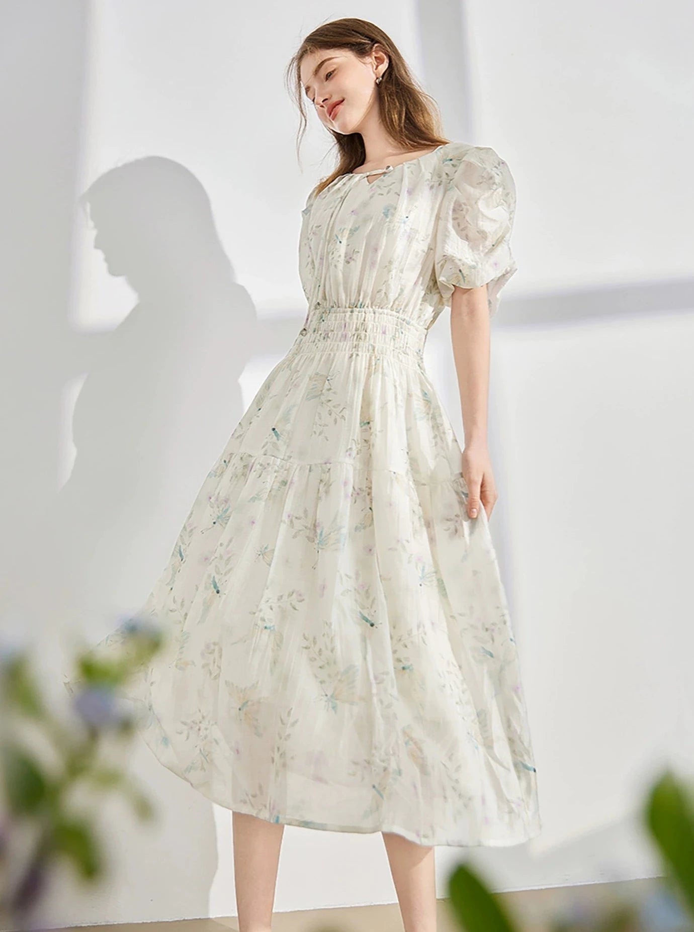 Elegant V-Neck Floral Dress – UrbanSheek