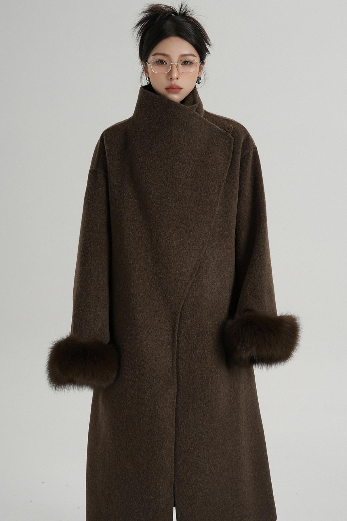 Fur Sleeve Long Woolen Coat – UrbanSheek