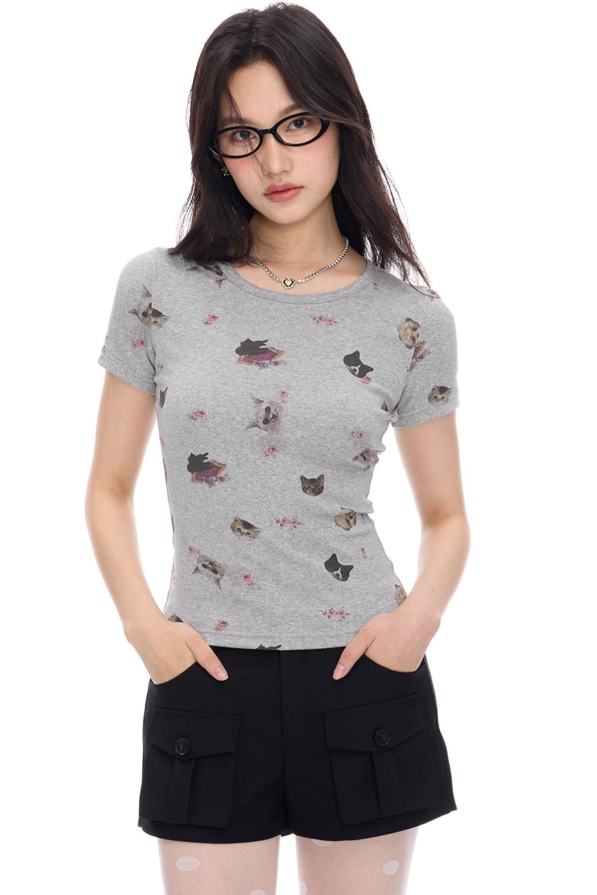Cute Cat Print Tee – UrbanSheek
