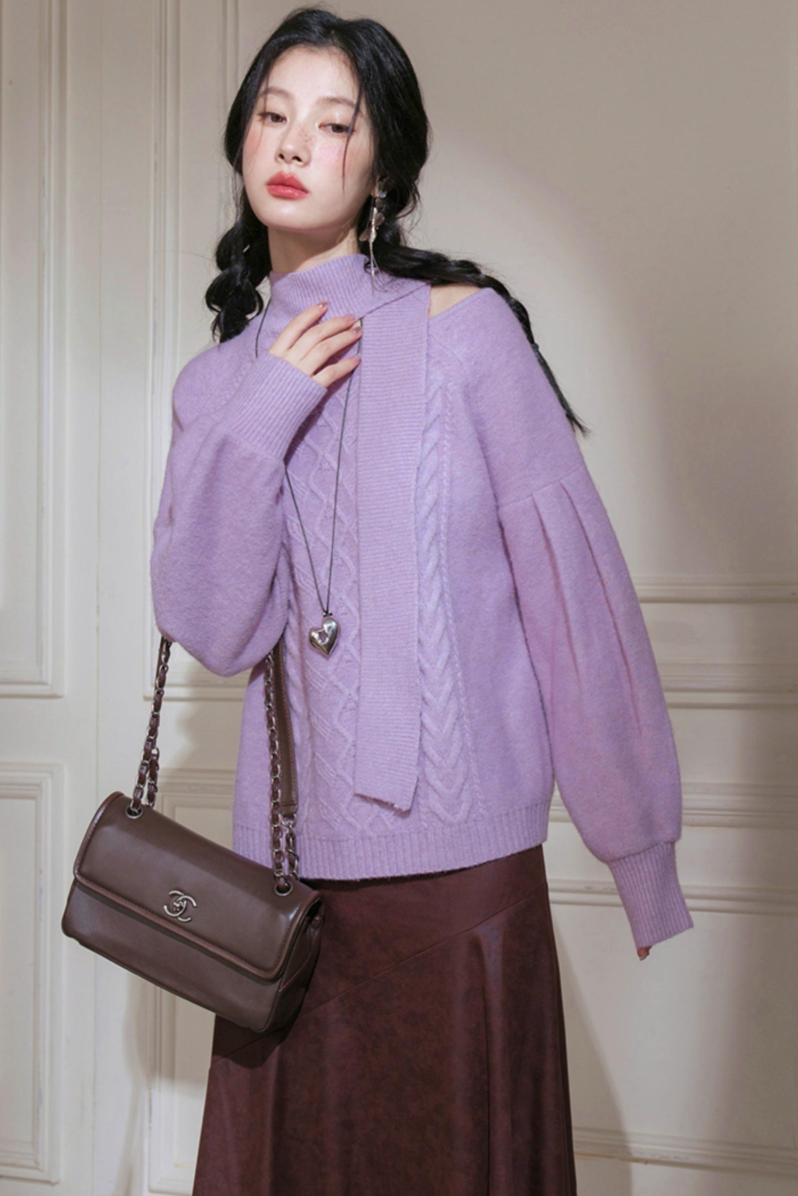 Violet Wool Lantern Sleeve Sweater – UrbanSheek