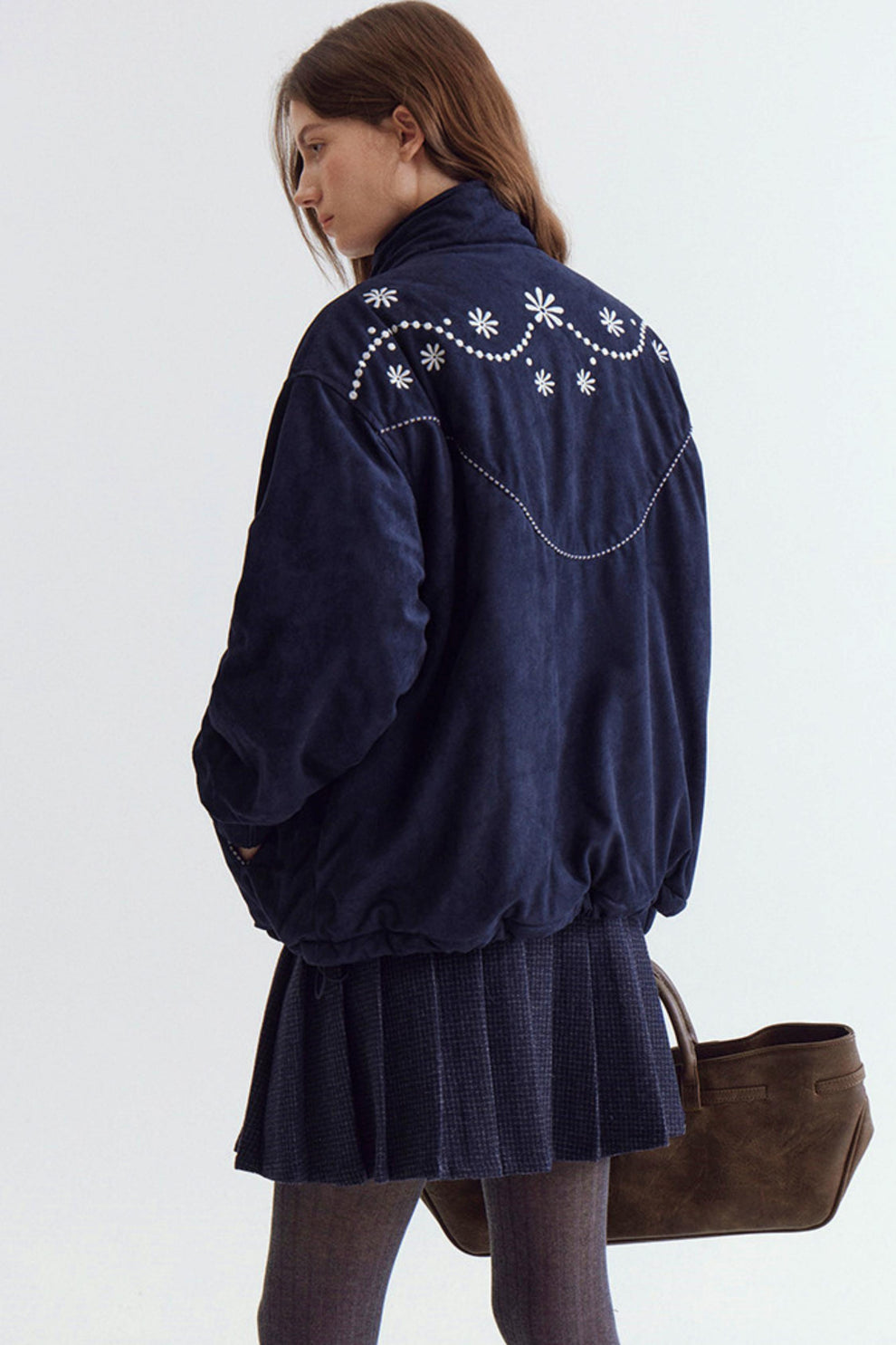 Pearl Daisy Embroidered Suede Jacket – UrbanSheek