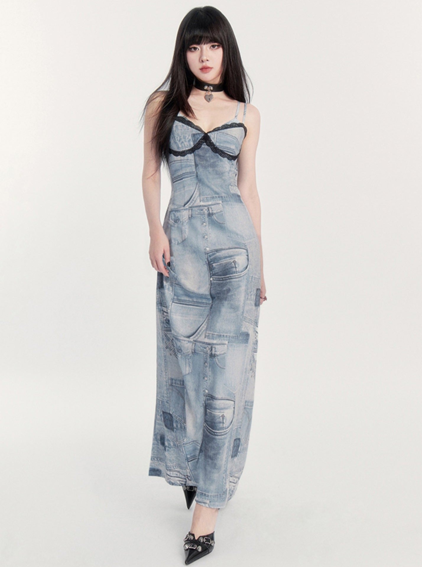 Retro Imitation Denim Slip Dress – UrbanSheek