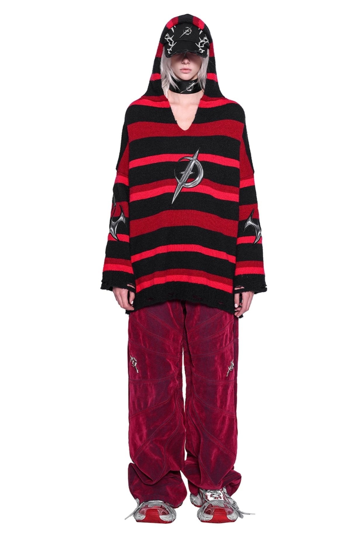 Hooded Embroidered Ripped Punk Sweater – UrbanSheek