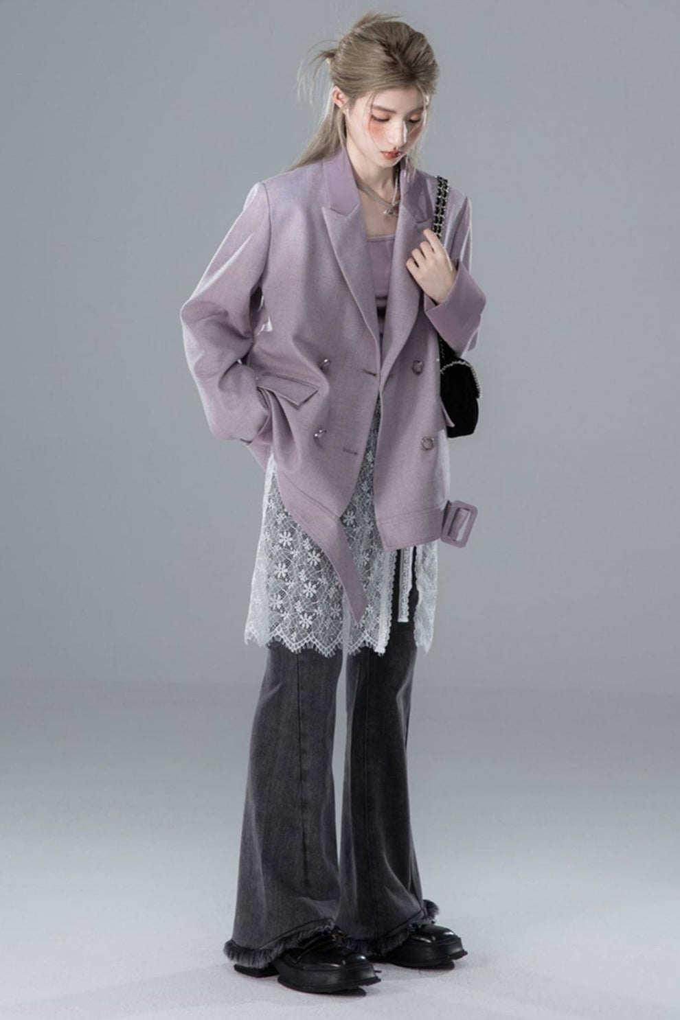Ice Blue Double-Breasted Blazer – UrbanSheek