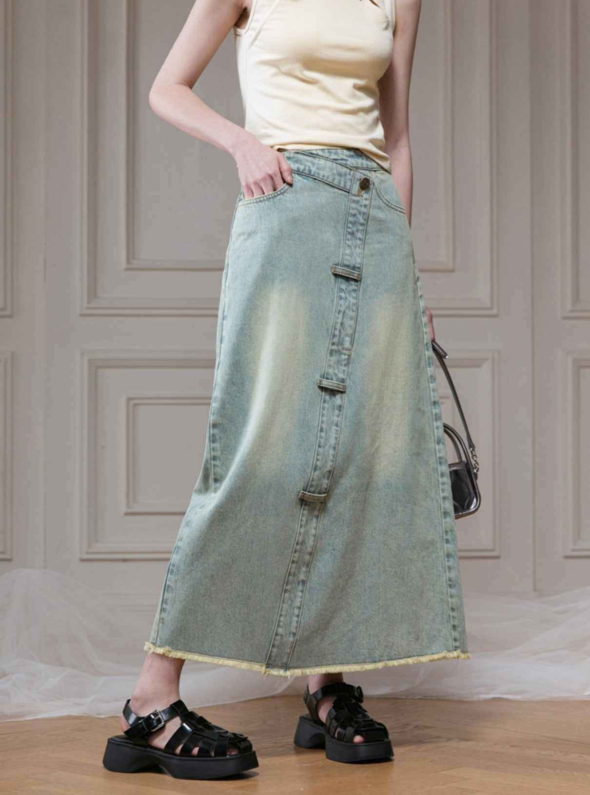 Mango Green Distressed Skirt – UrbanSheek