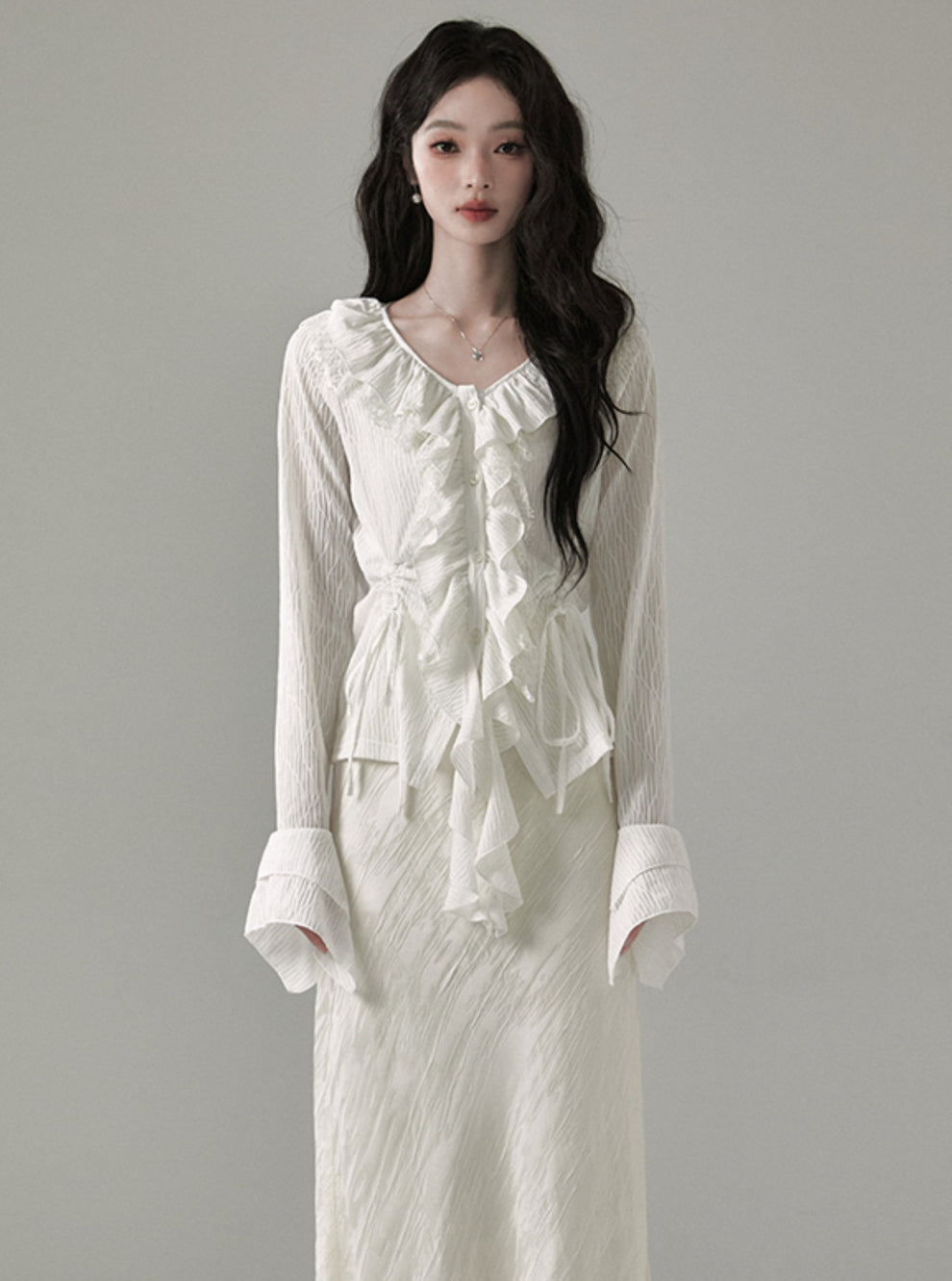 French Retro Ruffled V-Neck Chic Tops – UrbanSheek