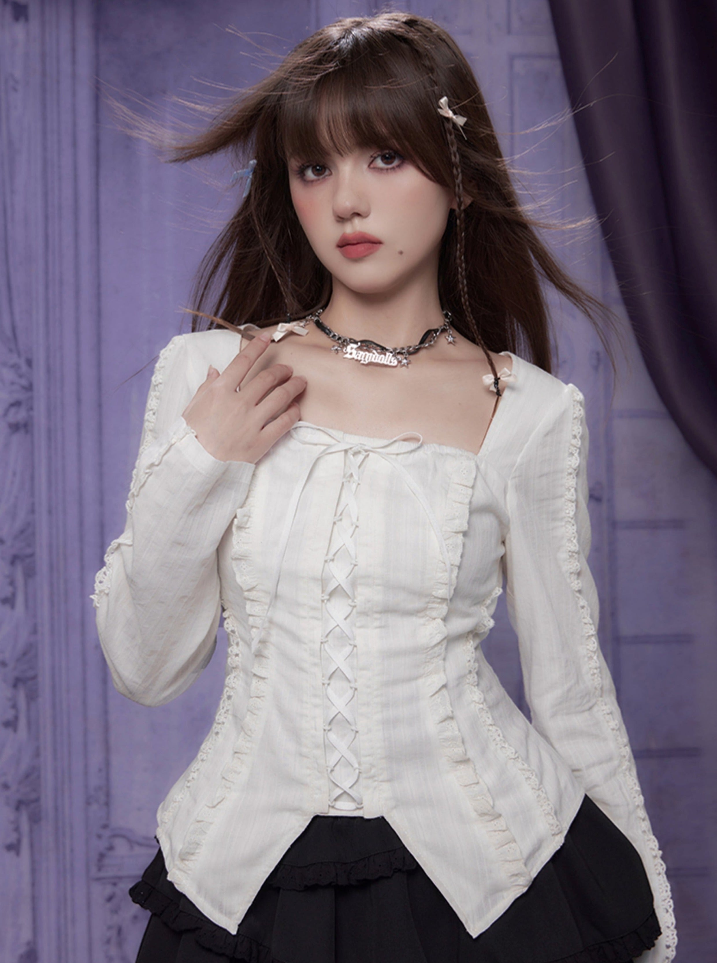 French Sweet White Square Neck Shirt – UrbanSheek