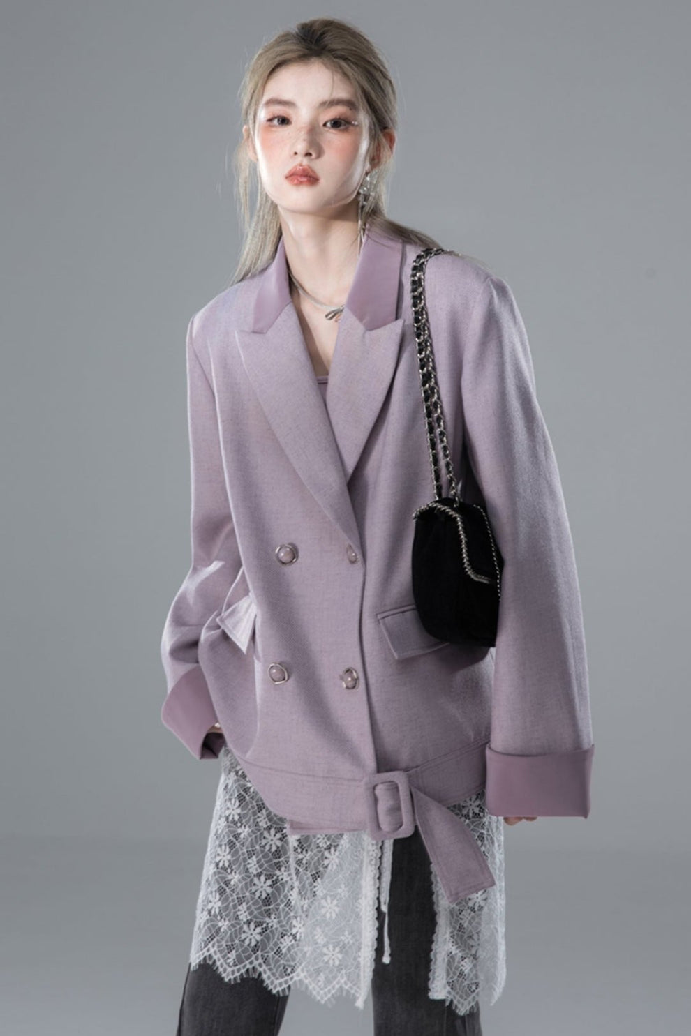 Ice Blue Double-Breasted Blazer – UrbanSheek