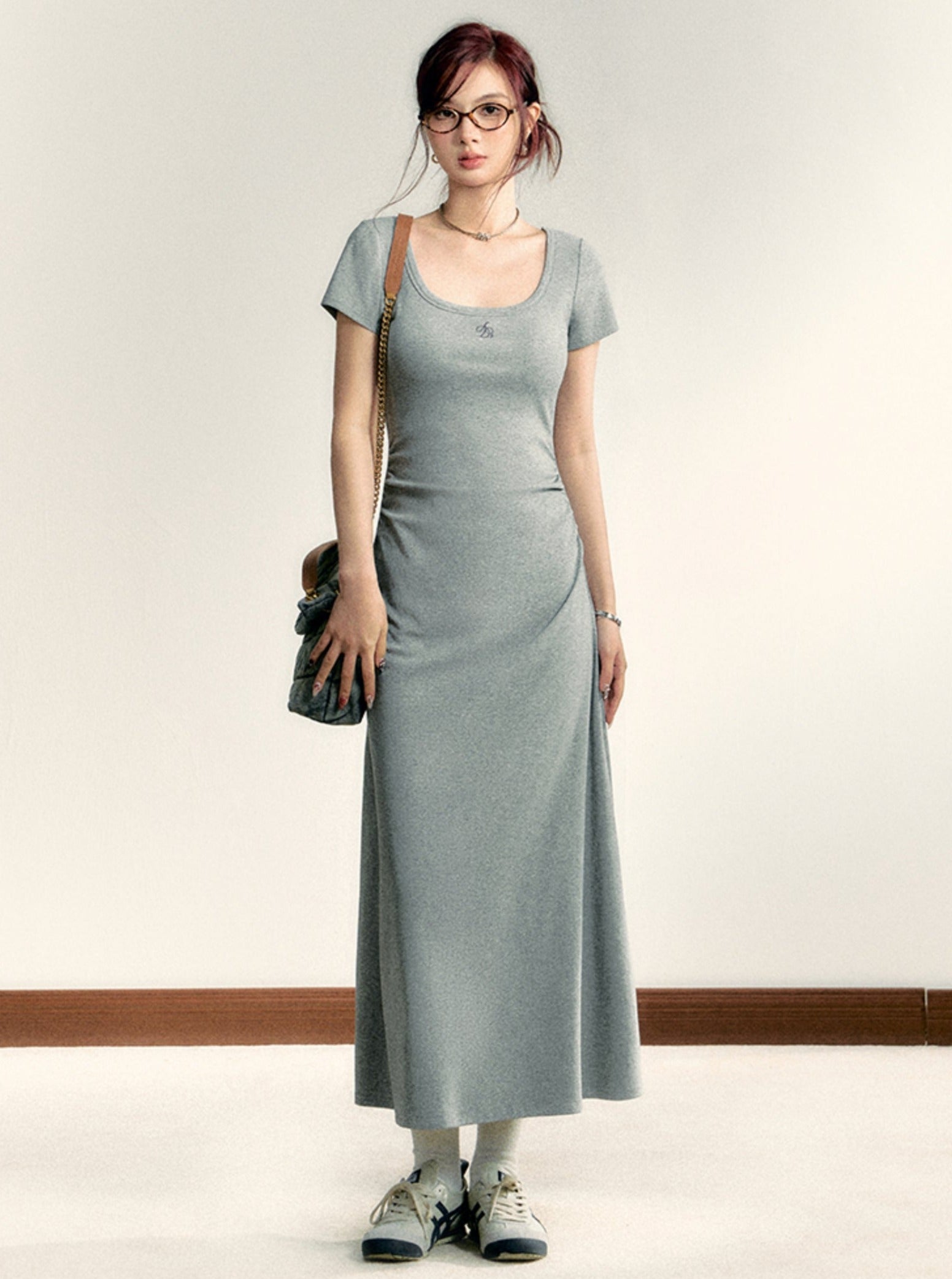 Square Neck Waist Cinched Long Dress – UrbanSheek