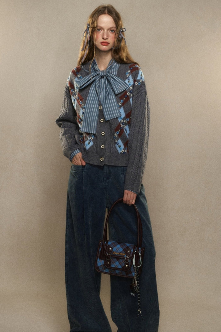 Crochet Retro Preppy V-Neck Knitted Cardigan – UrbanSheek