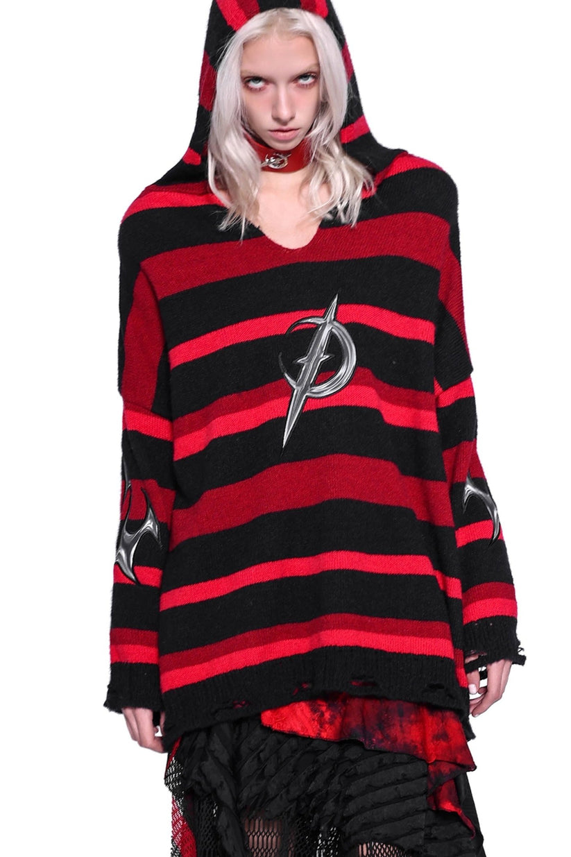 Hooded Embroidered Ripped Punk Sweater – UrbanSheek