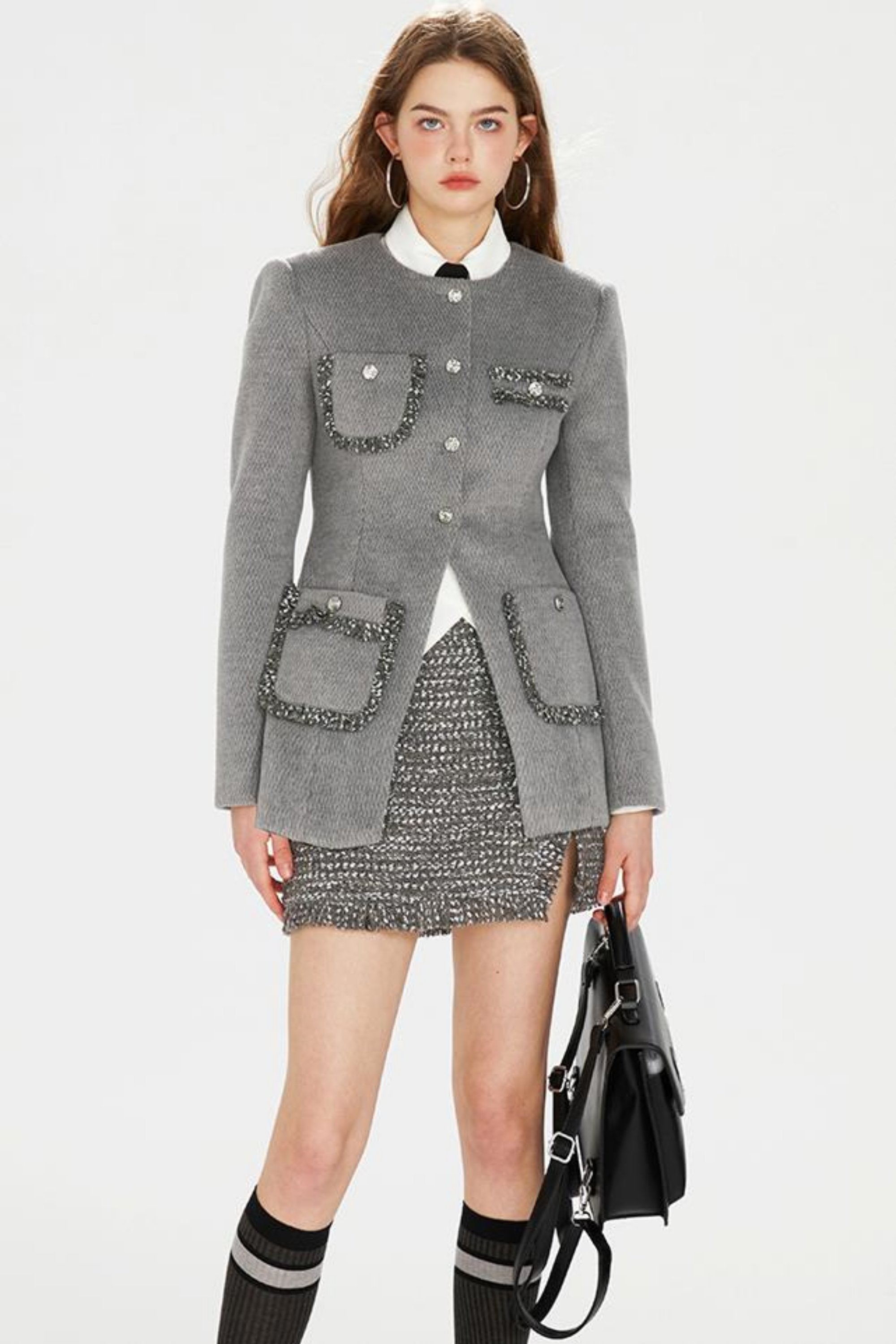 Gray Lace-Tweed Jacket Set-Up – UrbanSheek