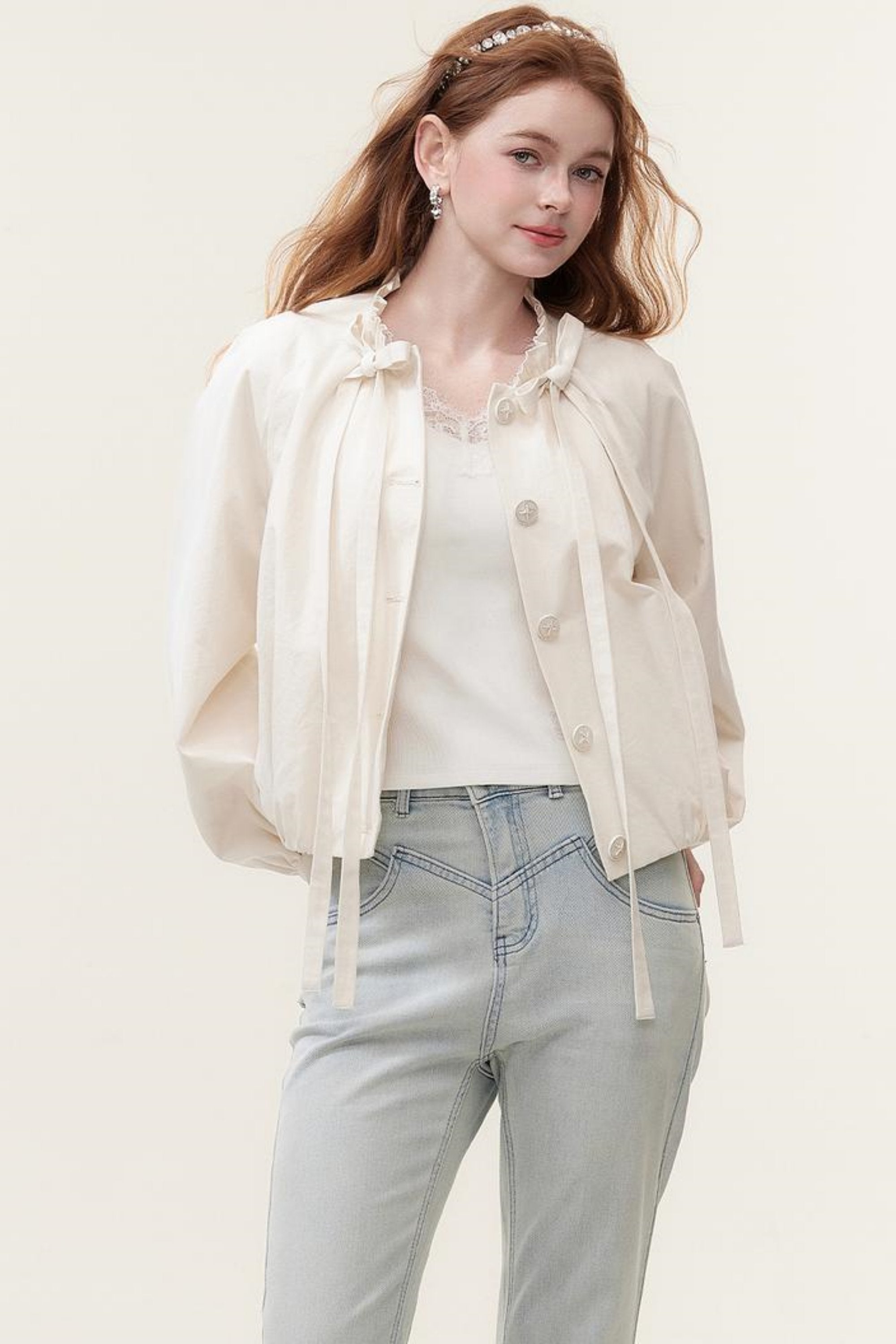 Bow Detail Lantern Sleeve Jacket – UrbanSheek