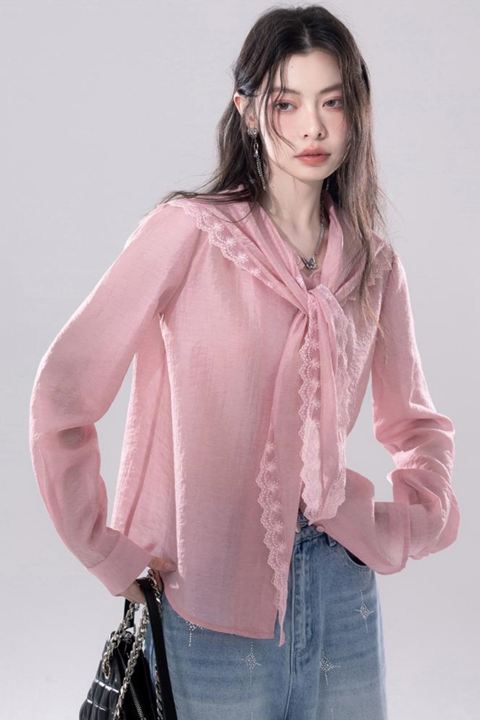 Grapefruit Powder Lace Trim Shirt – UrbanSheek