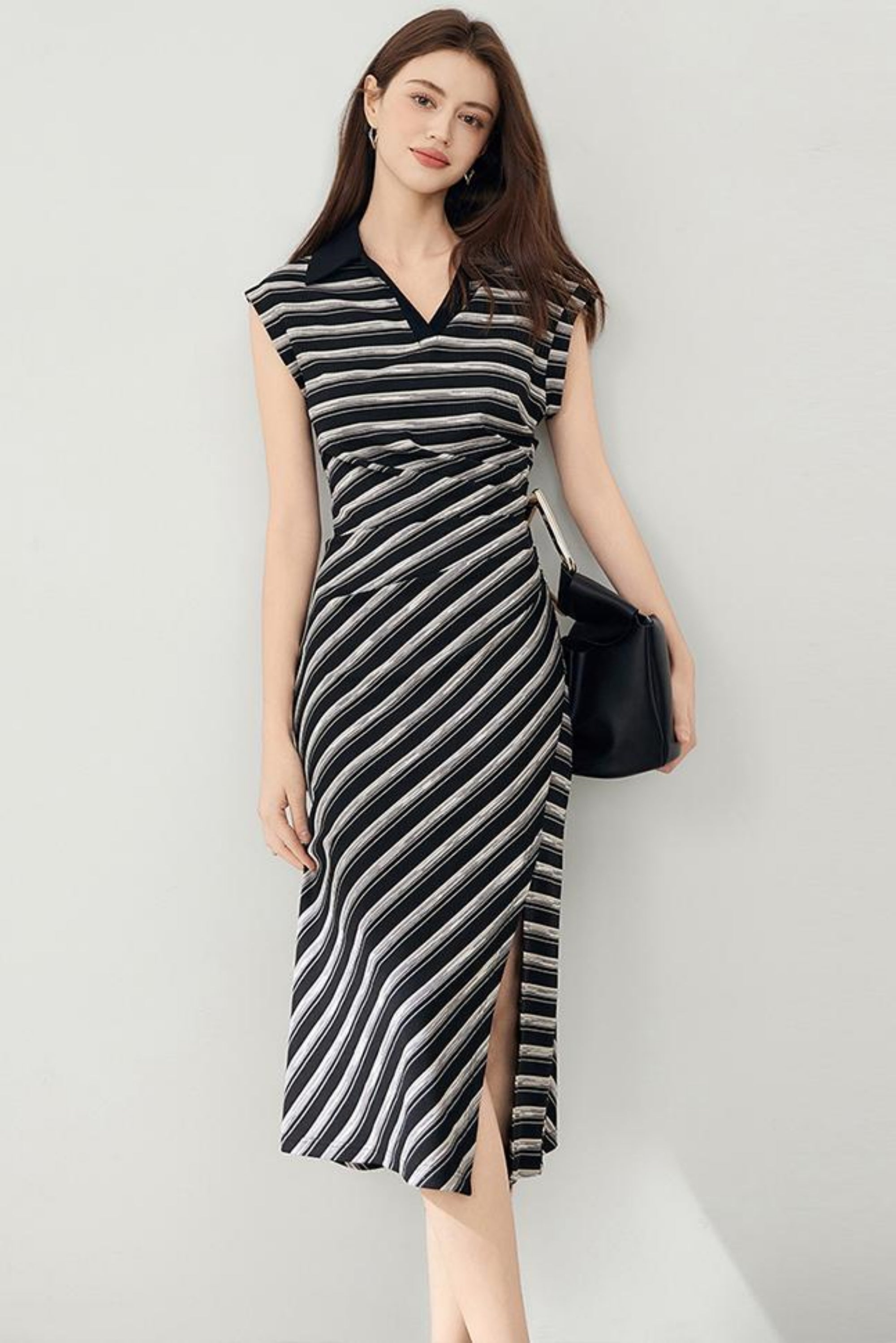 French Striped V-Neck Dress – UrbanSheek